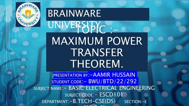 Maximum power transfer theorem | PPTX | Computer Networking | Computing