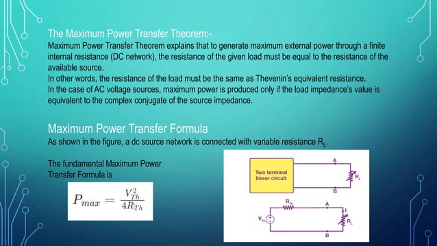 Maximum power transfer theorem | PPTX | Computer Networking | Computing