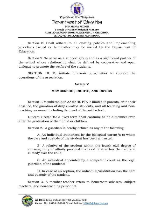 AAMNHS-PTA-CONSTITUTION-AND-BY-LAWS.docx | Professional School ...