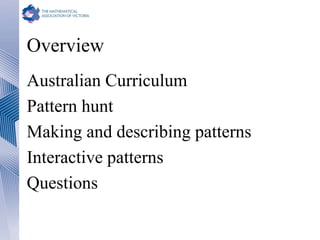Early Years Learning in Mathematics Pattern Number and Geometry | PPTX