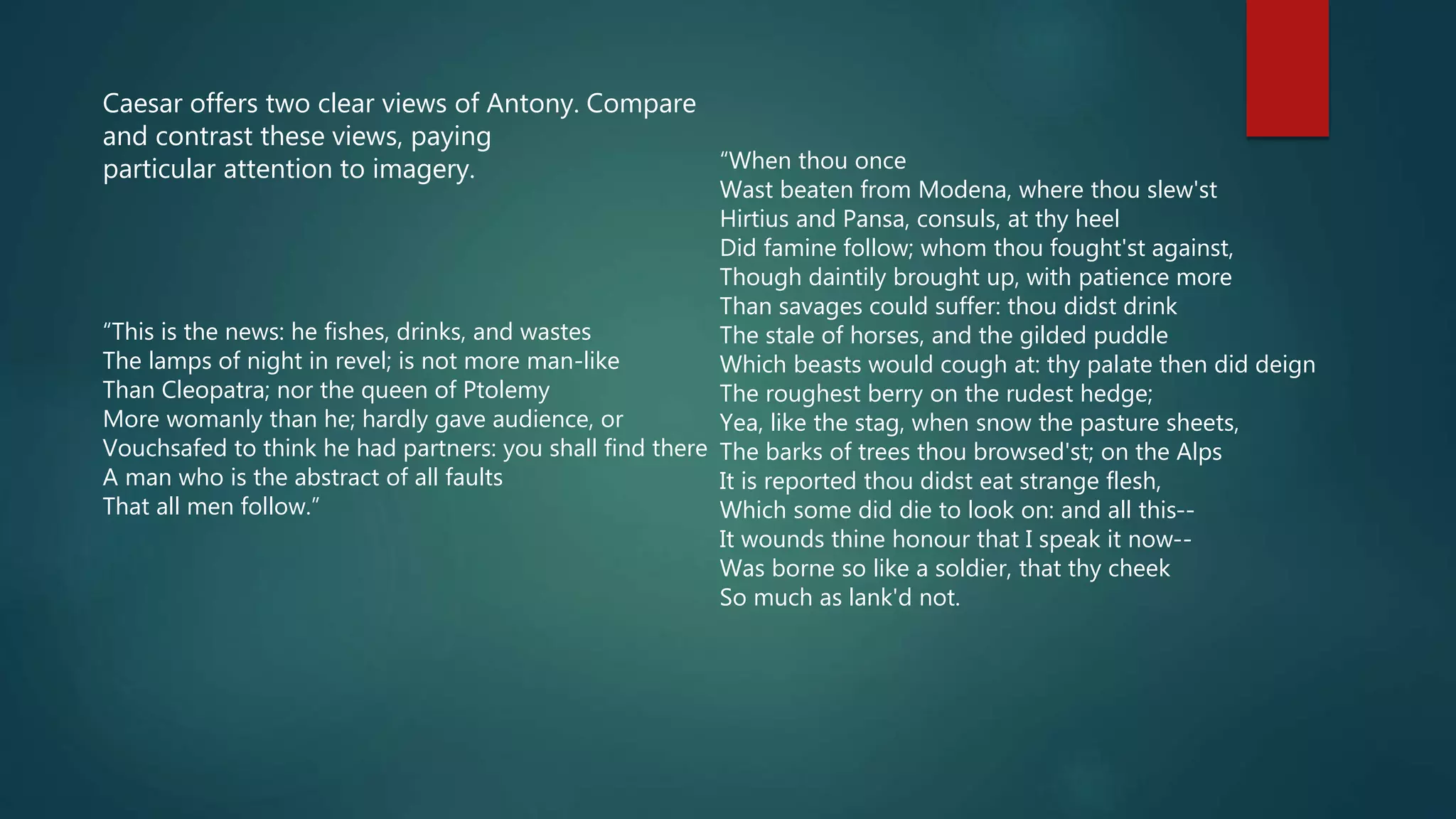 Shakespeare: Antony and Cleopatra: Act 1 Scene 4 Theatre Literature | PPTX