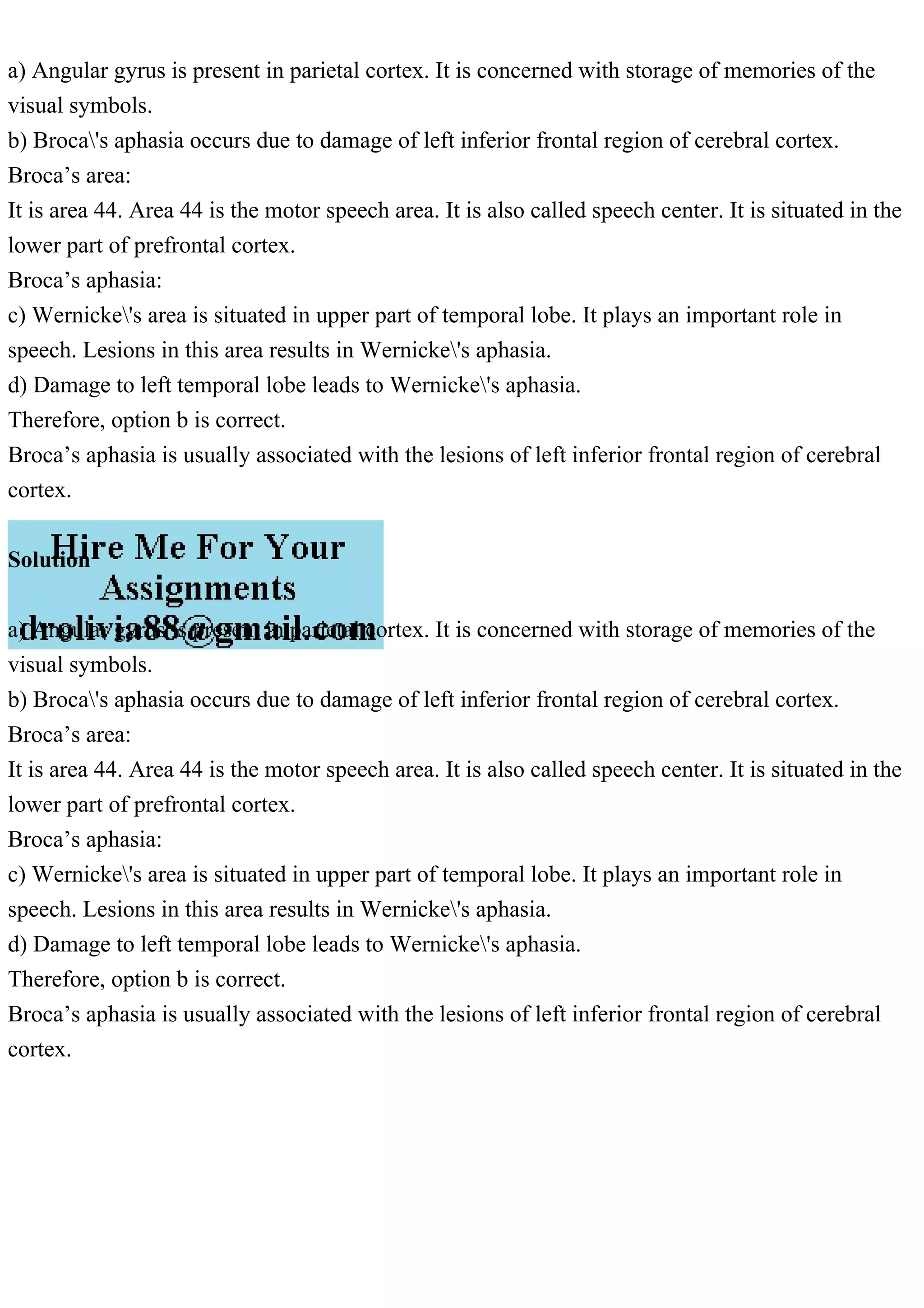 a) Angular gyrus is present in parietal cortex. It is concerned with.pdf