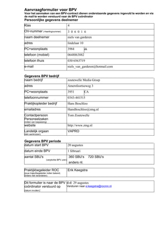 Aanvraagformulier Voor Bpv Mv Ingevuld | PDF