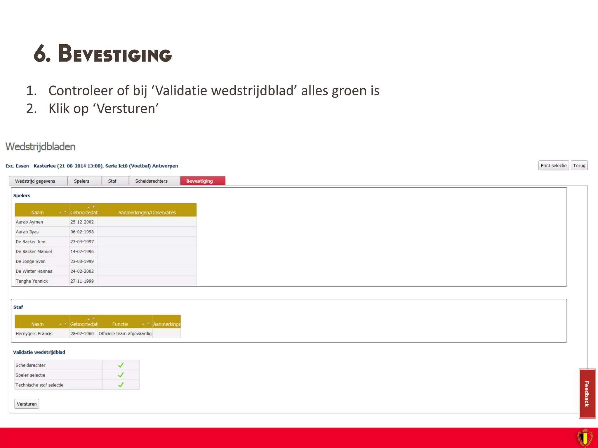 Aanwezigheidslijsten voor wedstrijd | PPT