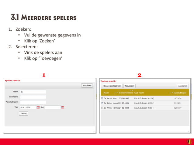 Aanwezigheidslijsten voor wedstrijd | PPT