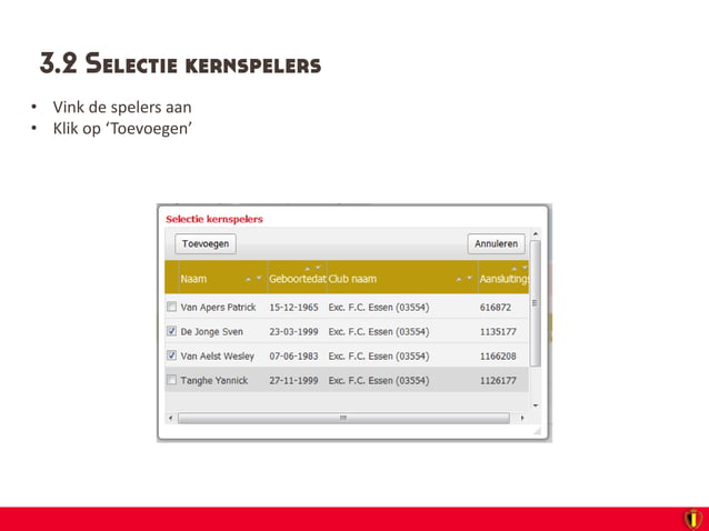 Aanwezigheidslijsten voor wedstrijd | PPT