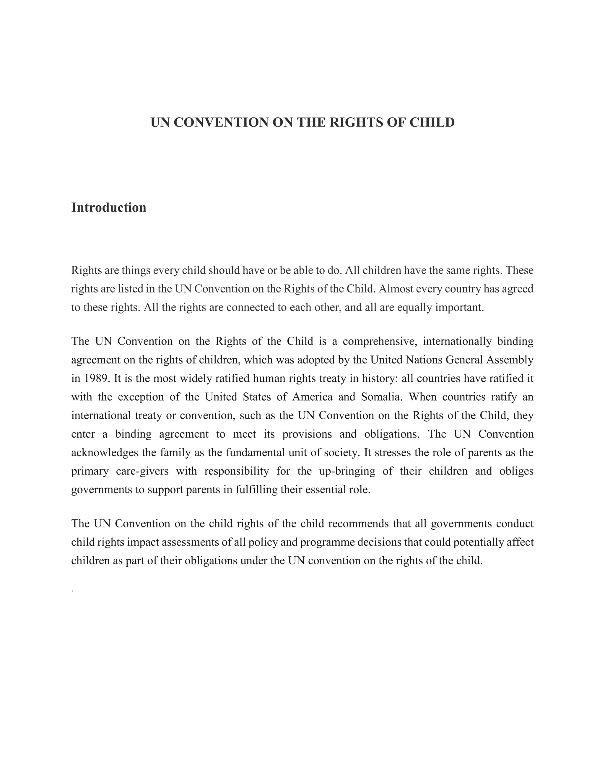 UN convention on the rights of child and recommendation from world ...