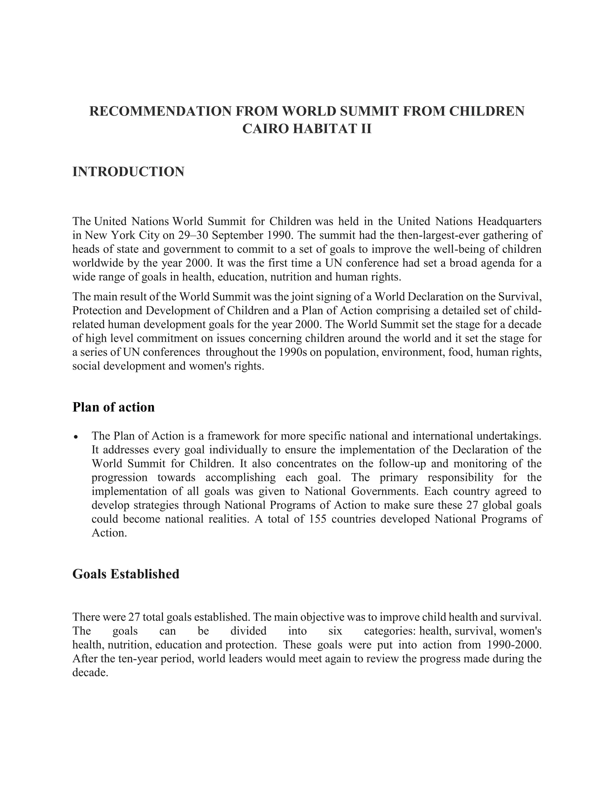 UN convention on the rights of child and recommendation from world ...
