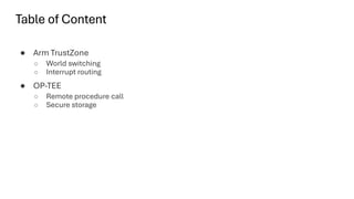 Introduction of AArch64 TrustZone and OPTEE | PDF