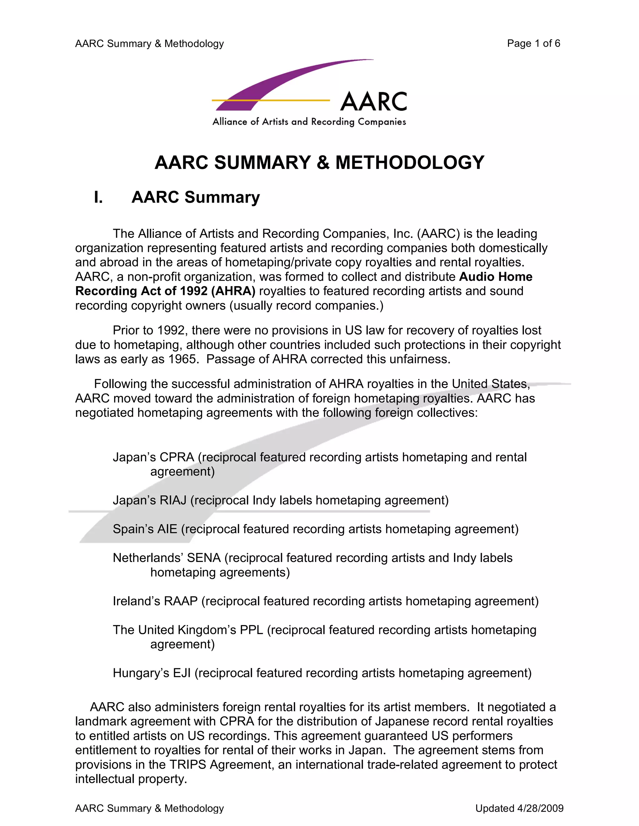 Aarc summary and methodology | PDF