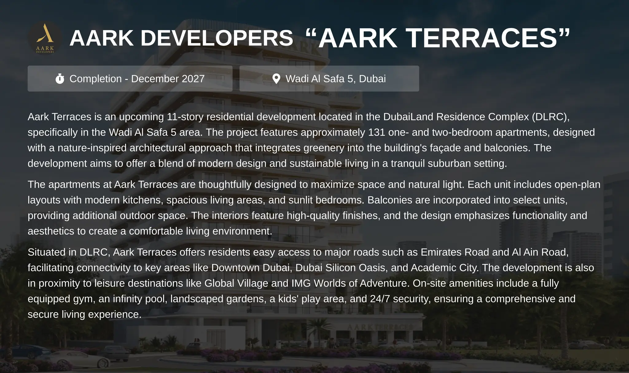 Aark Terraces at DLRC – Aark Developers | Miva.ae