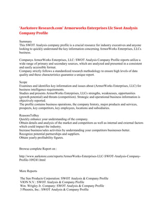 ‘Aarkstore research.com’ armorworks enterprises llc swot analysis ...
