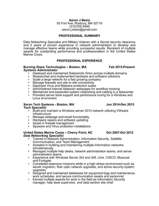 Aaron besio resume | ODT | Computer Networking | Computing