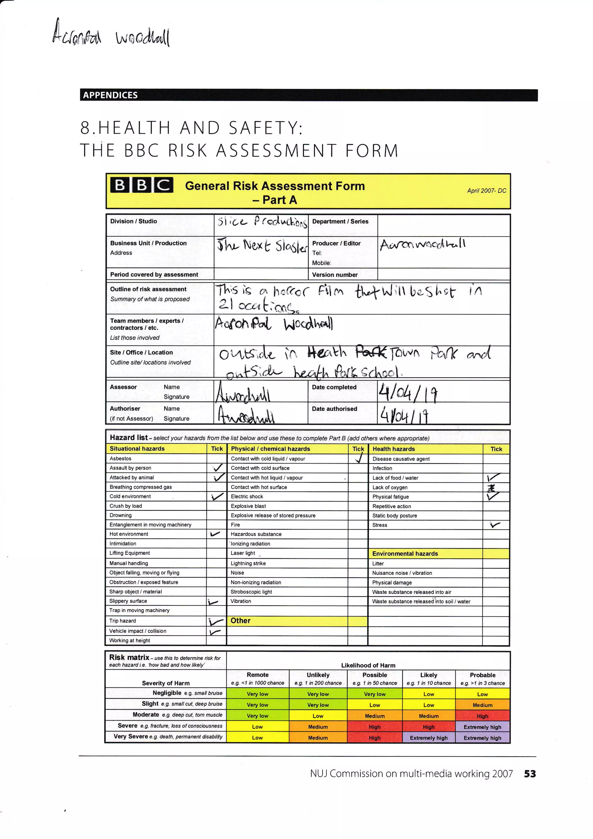Risk Assessment for slasher | PDF