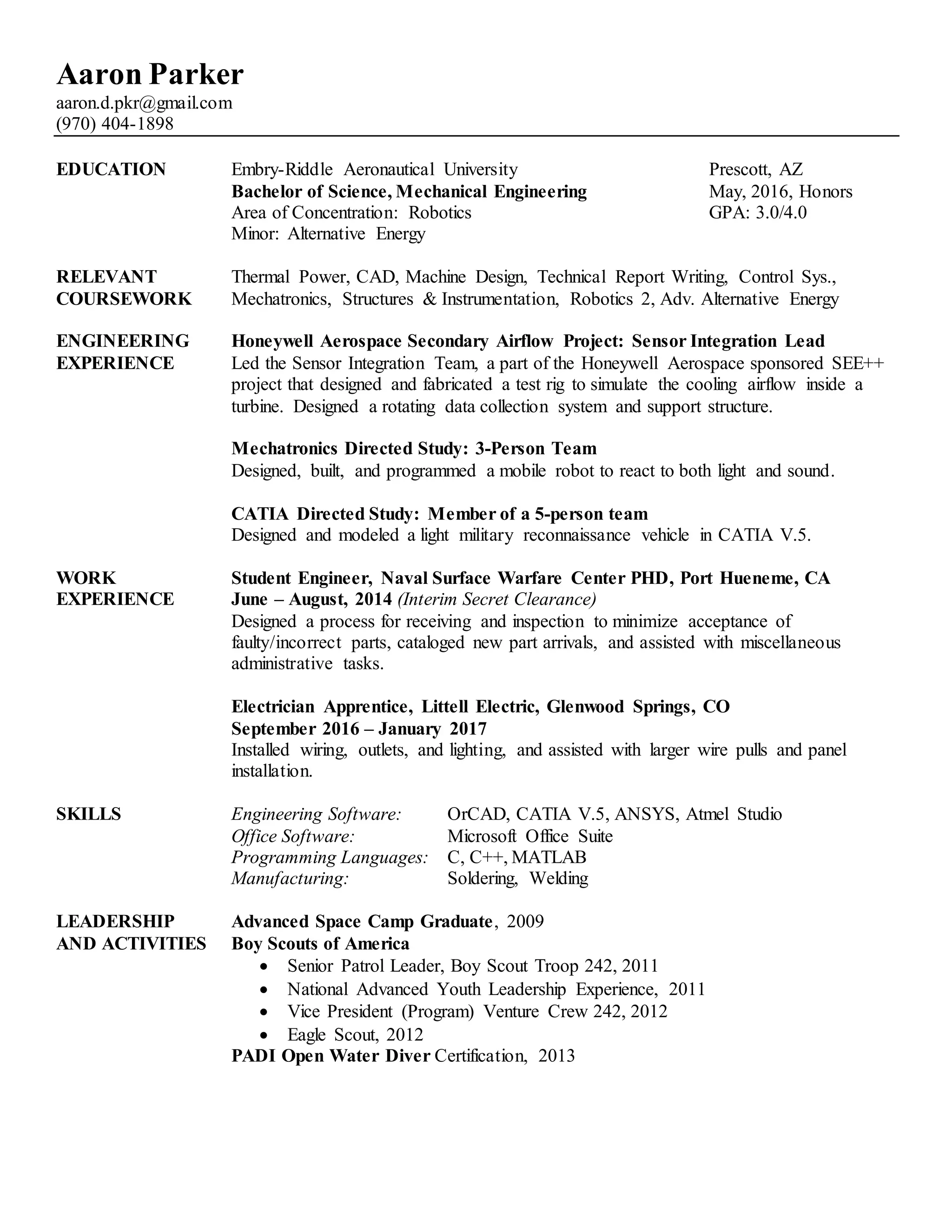 Mechanical Enginner - Robotic Prosthectics: Aaron Parker | DOCX ...