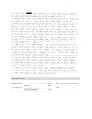 Aaron Swartz Cambridge Police Report | PDF