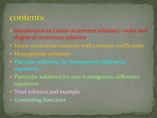 LINEAR RECURRENCE RELATIONS WITH CONSTANT COEFFICIENTS | PPTX