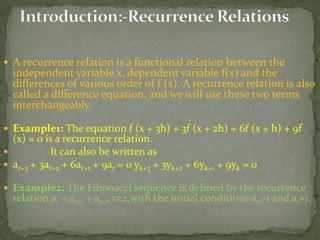 LINEAR RECURRENCE RELATIONS WITH CONSTANT COEFFICIENTS | PPTX