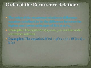 LINEAR RECURRENCE RELATIONS WITH CONSTANT COEFFICIENTS | PPTX