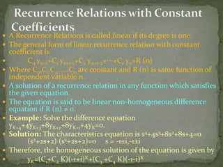 LINEAR RECURRENCE RELATIONS WITH CONSTANT COEFFICIENTS | PPTX