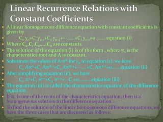 LINEAR RECURRENCE RELATIONS WITH CONSTANT COEFFICIENTS | PPTX