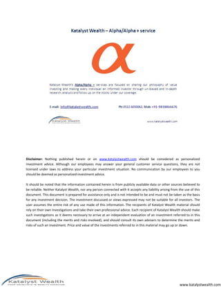 Aarti Drugs Ltd (NSE Code - AARTIDRUGS) - Feb'14 Katalyst Wealth Alpha Recommendation | PDF ...