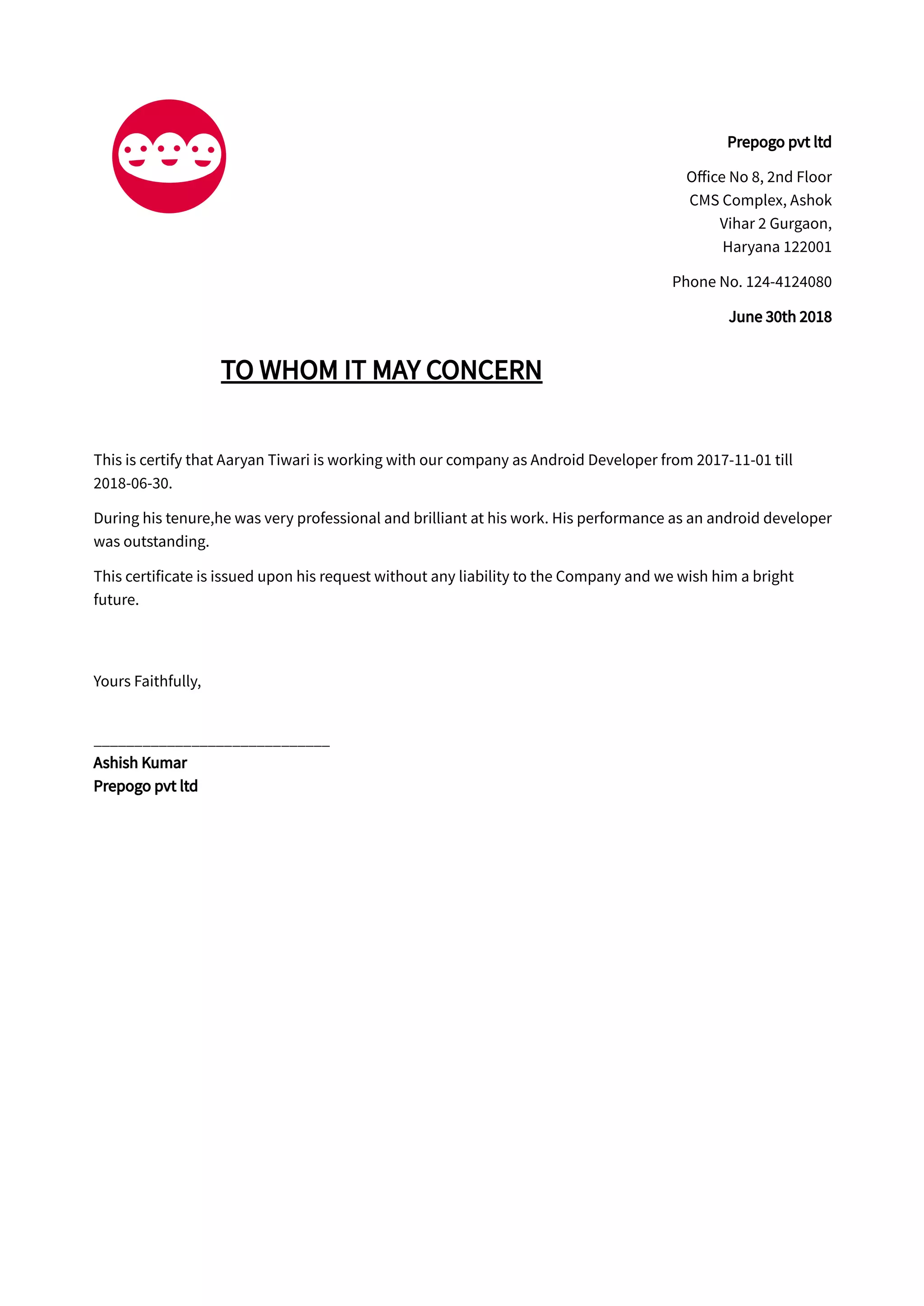 Experience Letter Sample | PDF