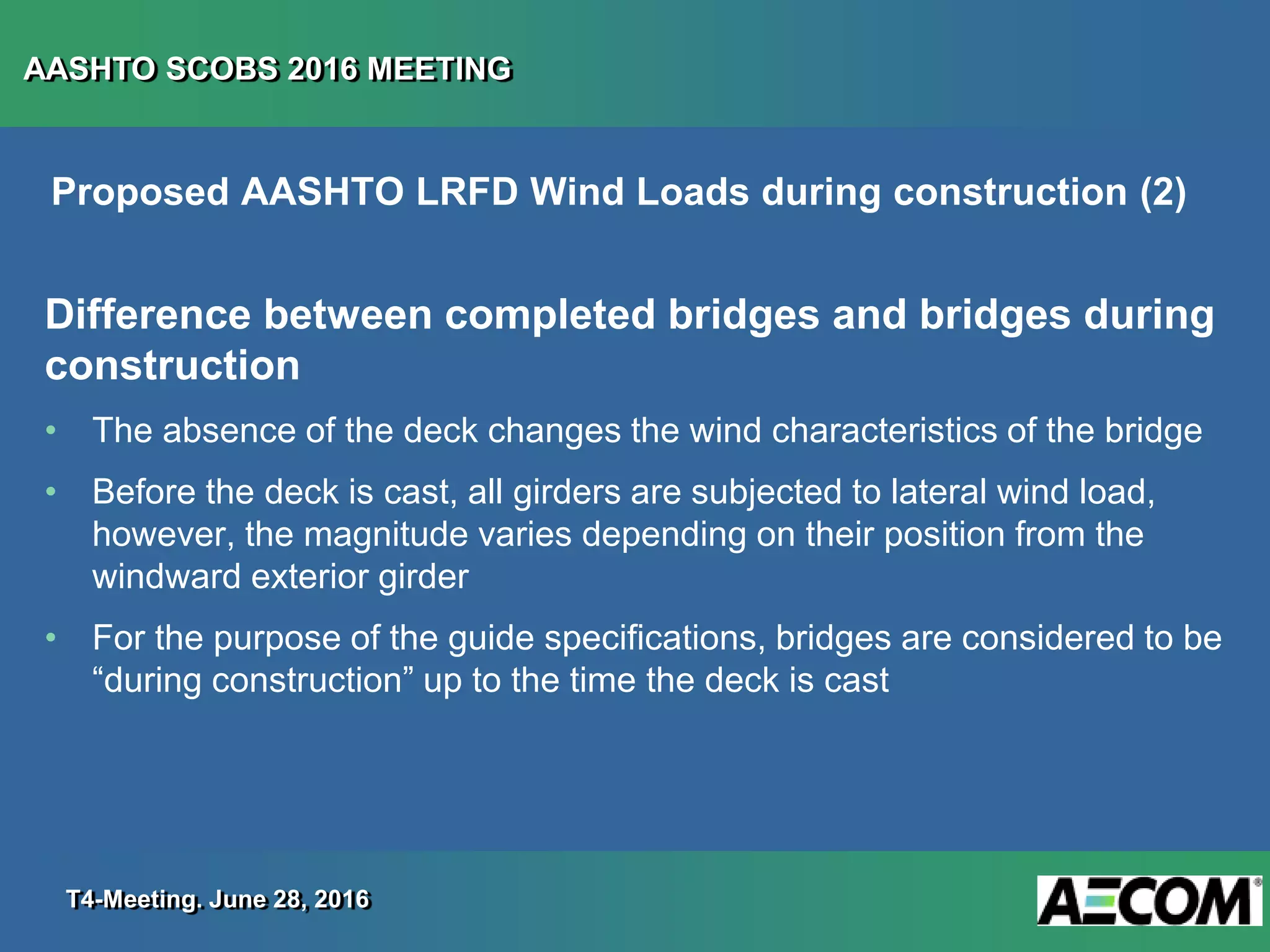 AASHTO T-4 Proposed Guide Specifications for Wind Loads on Bridges ...