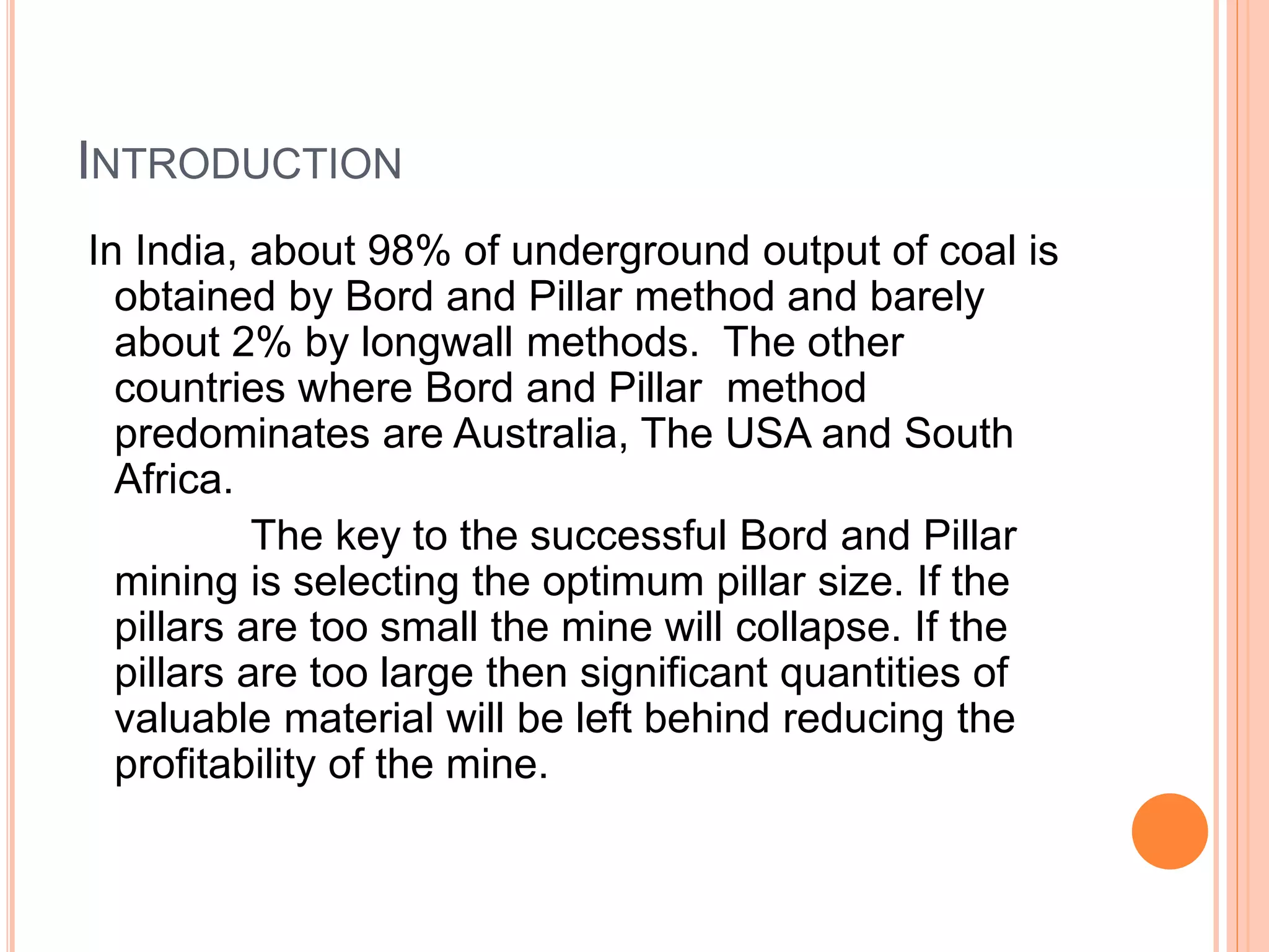 Design of Bord and Pillar method in coal mines | PPTX