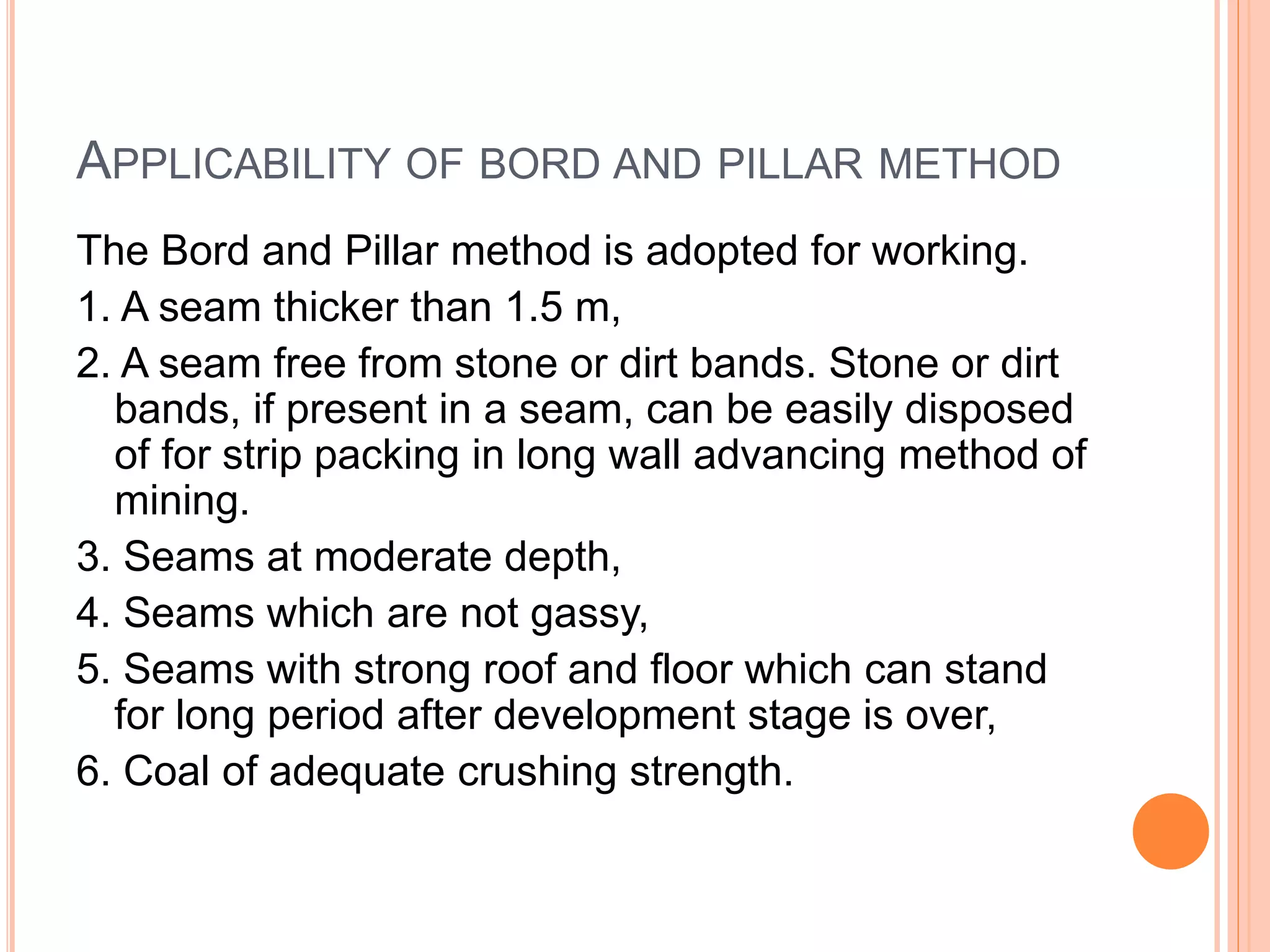 Design of Bord and Pillar method in coal mines | PPTX