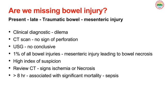 AAST grading - Bowel/Intestinal Injury | PPTX | First Aid | Injuries
