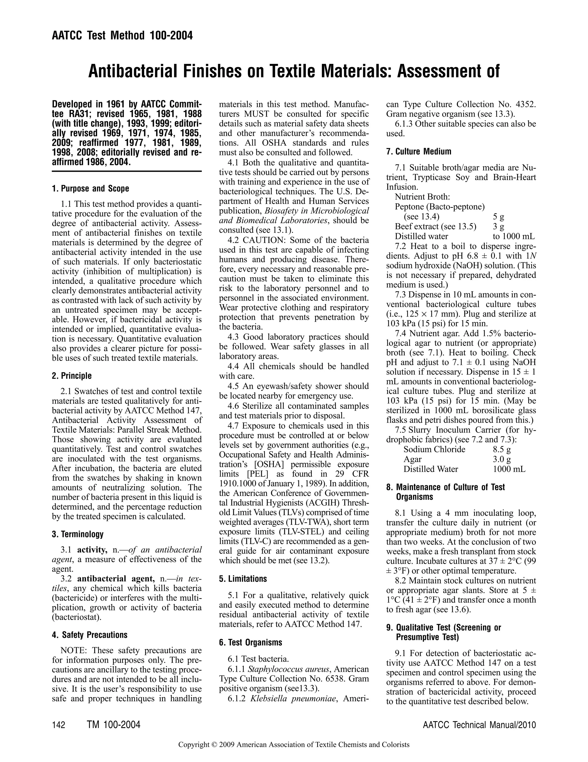 Aatcc 100 antimicrobial | PDF