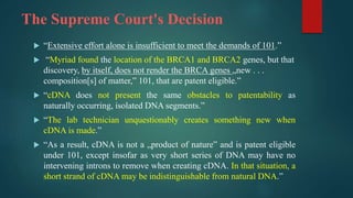 IPR Patentability of gene AMP vs Myriad gene patenting.pptx