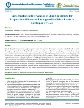 Biotechnological Intervention in Changing Climate for Propagation of Rare and Endangered ...