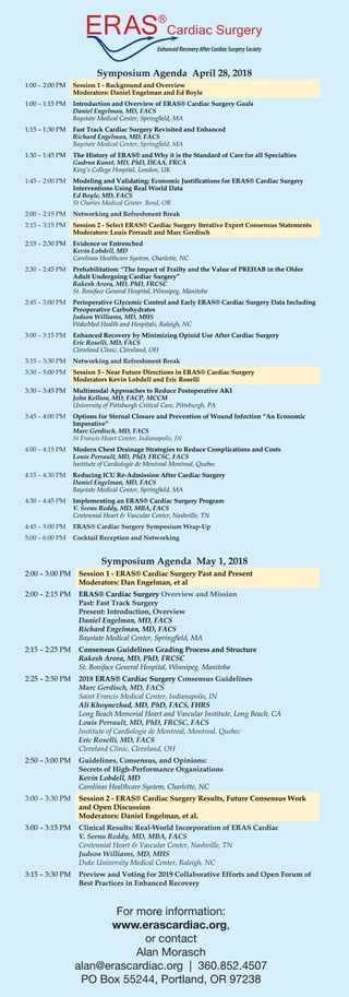 AATS ERAS 2018 Symposium Agenda ~ ~ Special Cardiac Surgery Session ...
