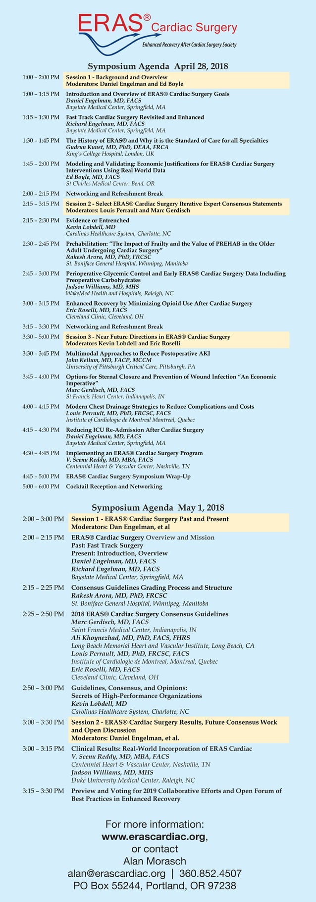 AATS ERAS 2018 Symposium Agenda ~ ~ Special Cardiac Surgery Session ...
