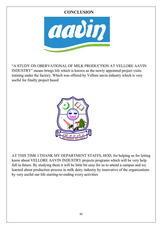 aavin project.pdf | Agriculture | Industries