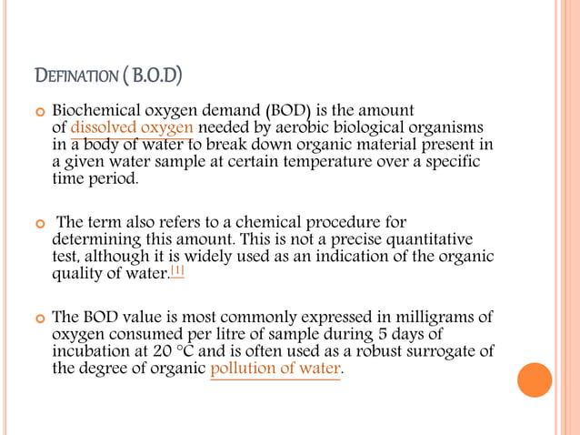 Biochemical oxygen demand (BOD) AND Chemical Oxygen Demand PDF | PPTX