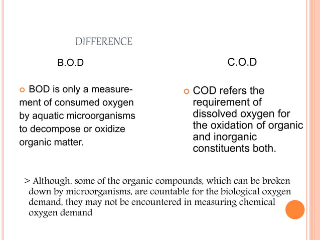 Biochemical oxygen demand (BOD) AND Chemical Oxygen Demand PDF | PPTX