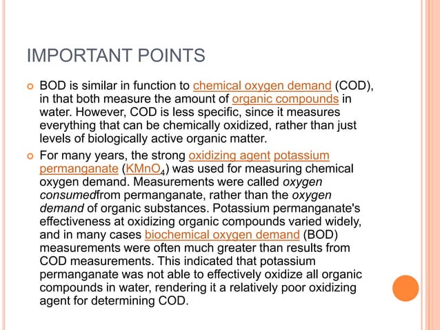 Biochemical oxygen demand (BOD) AND Chemical Oxygen Demand PDF | PPTX