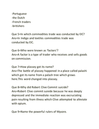 Class 8 chapter 2 from trade to territory History SST Extra questions ...