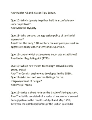 Class 8 chapter 2 from trade to territory History SST Extra questions ...