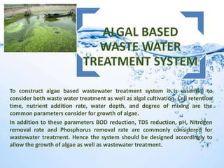 Algae for water treatment system | PPTX
