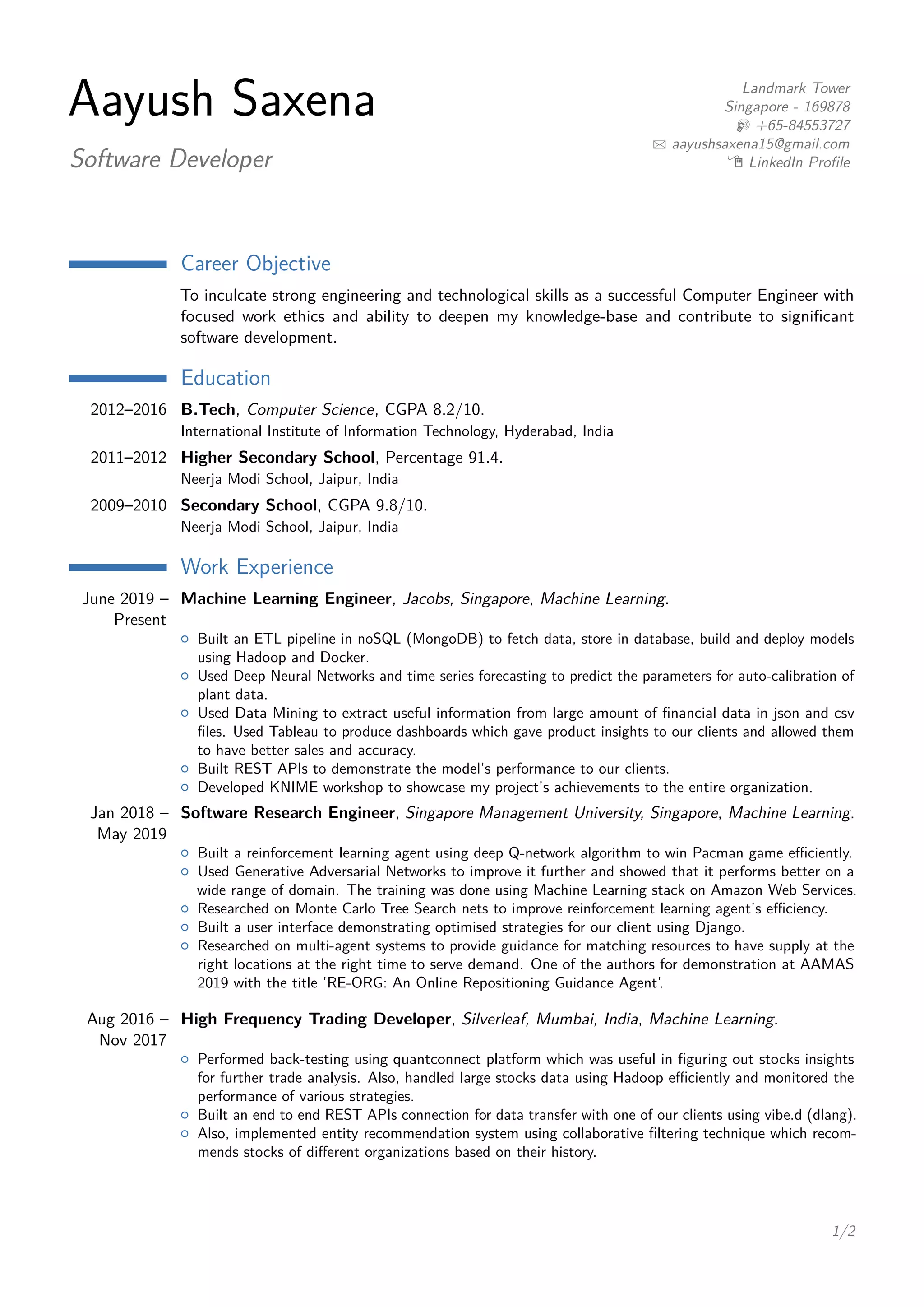 Aayush Saxena Resume | PDF