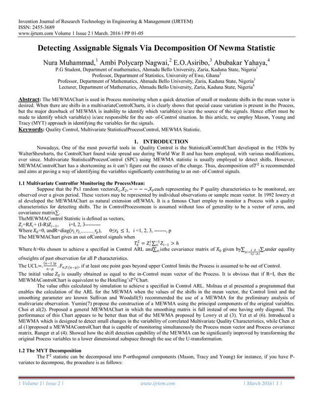 Detecting Assignable Signals Via Decomposition Of Newma Statistic | PDF