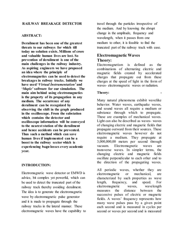 RAIL BREAKAGE DETECTOR | DOCX | Physics | Science