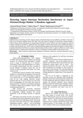 Detecting Aspect Intertype Declaration Interference at Aspect Oriented Design Models: A Database ...