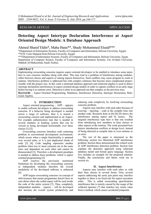 Detecting Aspect Intertype Declaration Interference At Aspect Oriented Design Models A Database