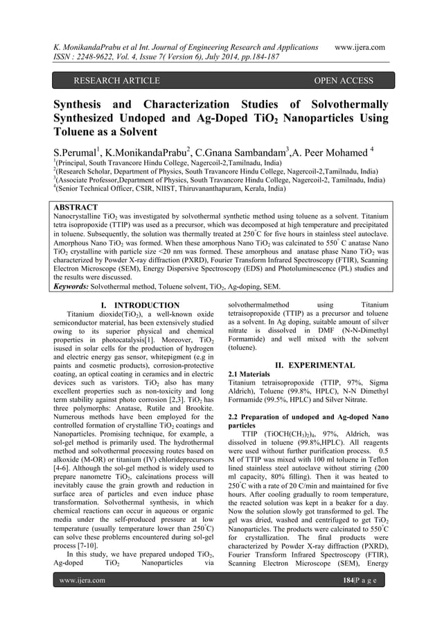 Synthesis and Characterization Studies of Solvothermally Synthesized Undoped and Ag-Doped TiO2 ...