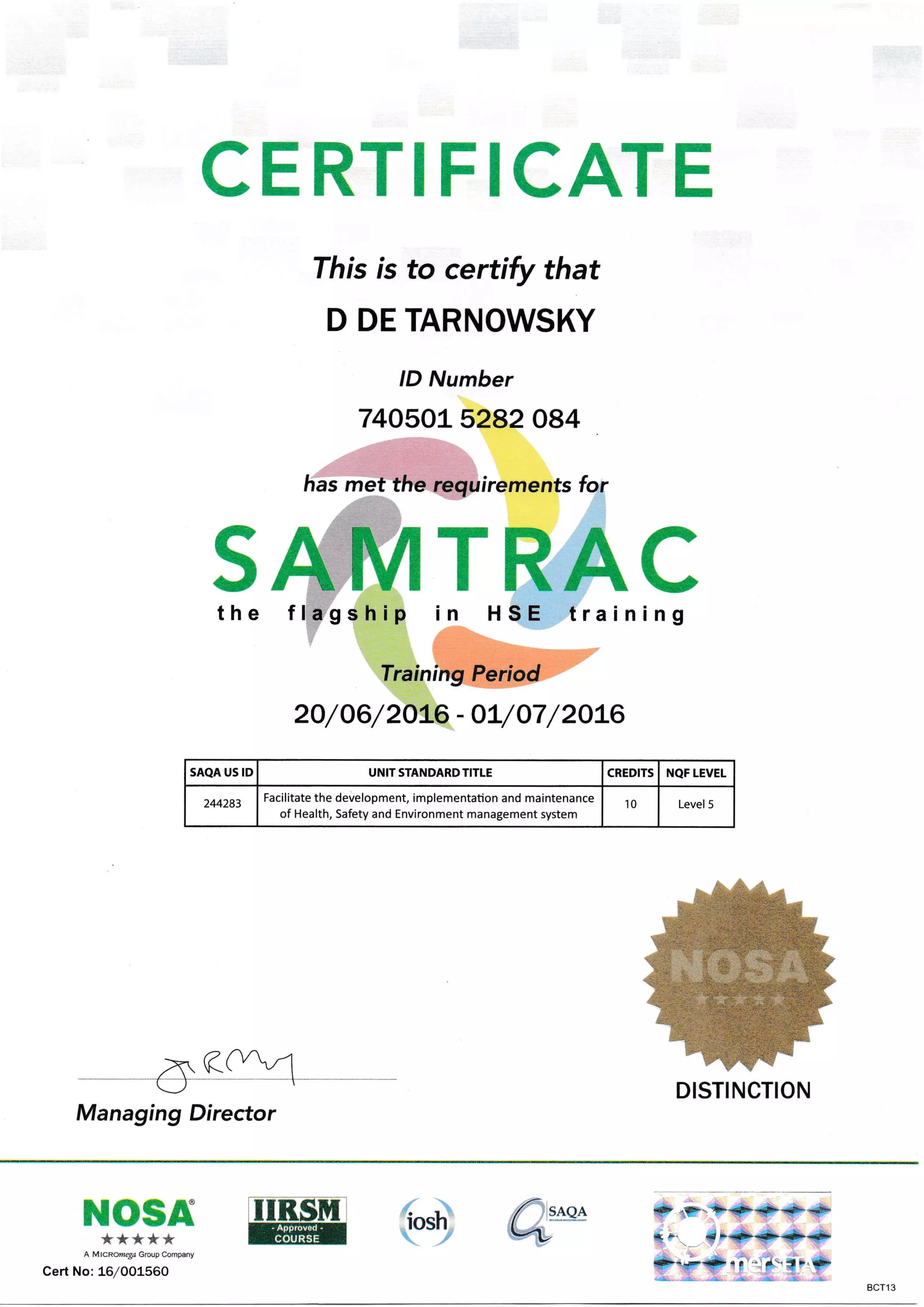 SAMTRAC - certificate | PDF